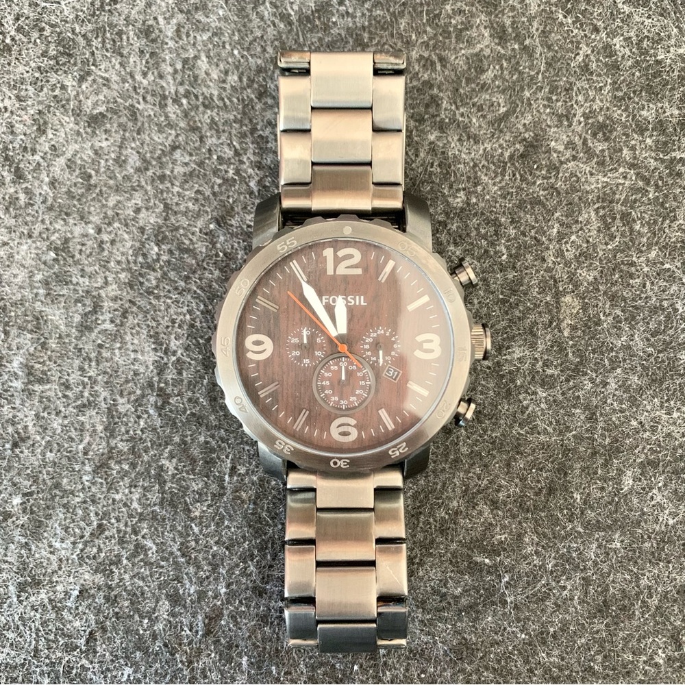 Fossil Nate Chronograph Smoke Stainless Steel Watch - Gem